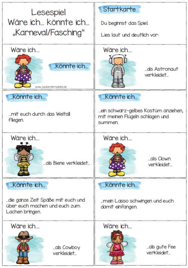 Lesespiel: Wäre ich … könnte ich – Karneval/Fasching – Zaubereinmaleins ...