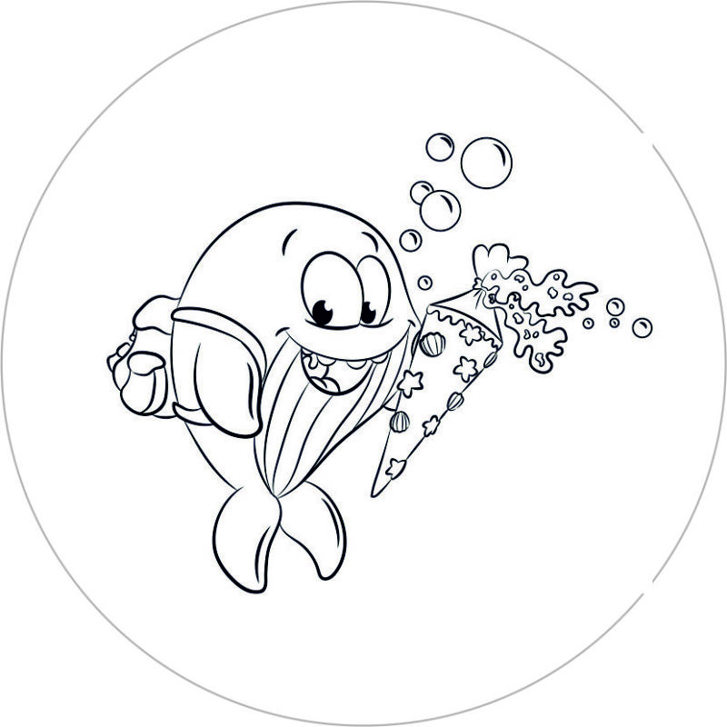 Buttonvorlage zum Ausmalen: Wal mit Schultüte – Zaubereinmaleins Shop