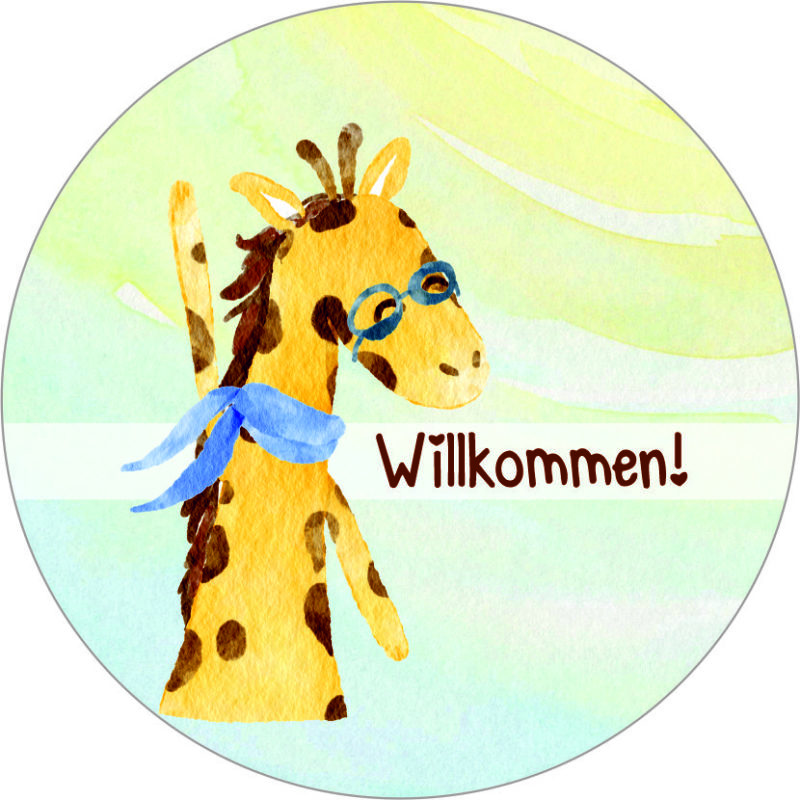 Buttonvorlage: Willkommen Giraffe – Zaubereinmaleins Shop