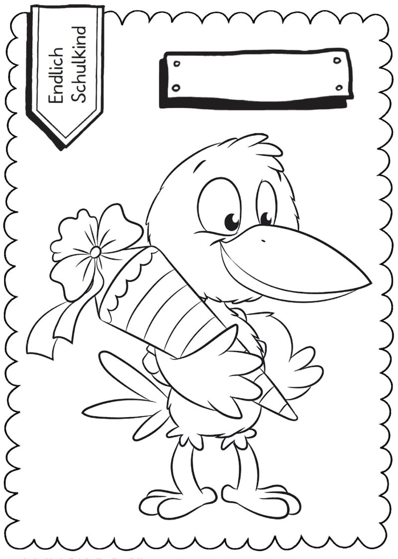 Schultüten – Ausmalbild zur Einschulung: Rabe – Zaubereinmaleins Shop